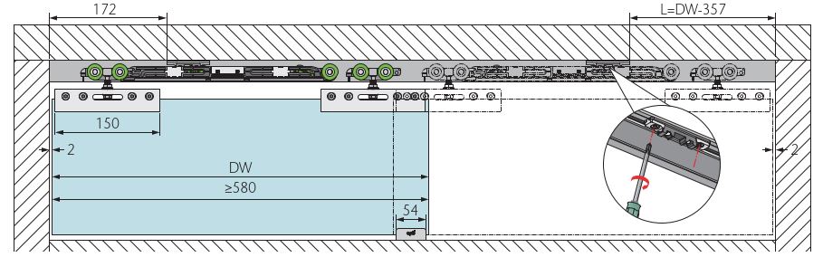 Sliding System, To Suit Glass Panel, Ceiling Mounted, TW16GCM